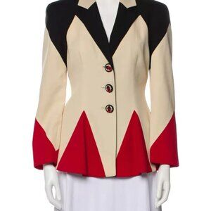 Moschino | Jackets & Coats | Moschino Ivory Red Black Triangle Jacket ...